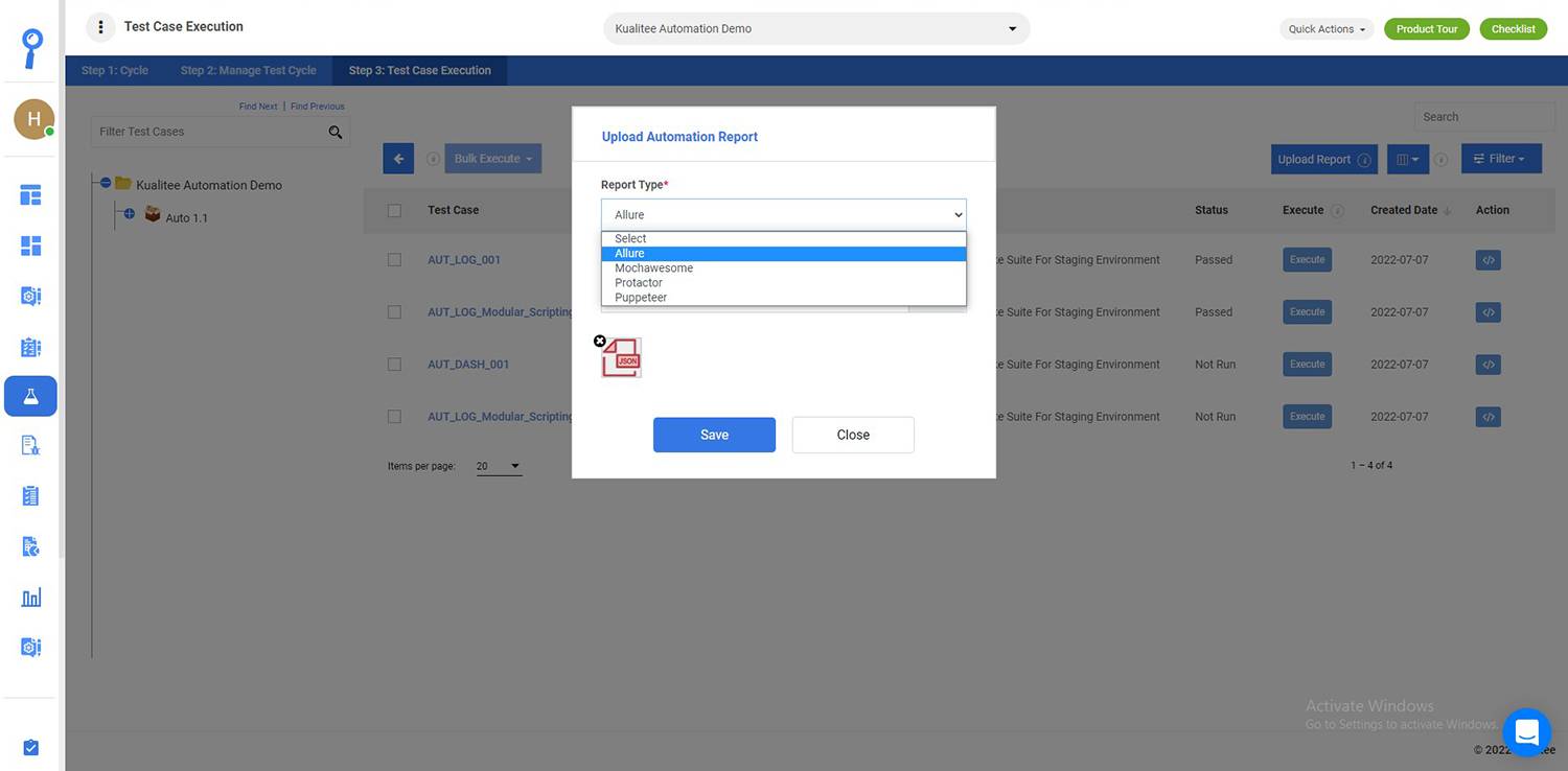 Upload Report In Test Case Automation Testing Tools Kualitee